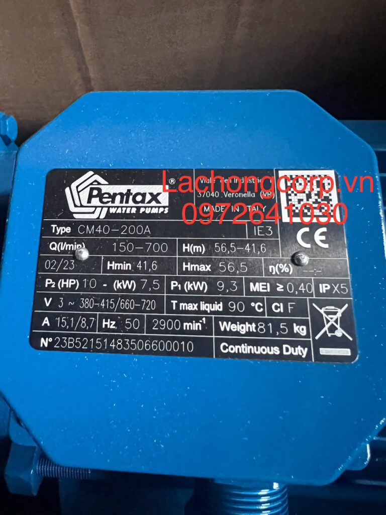 Máy bơm nước Pentax CM40-200A công suất 10HP (7.5kW)